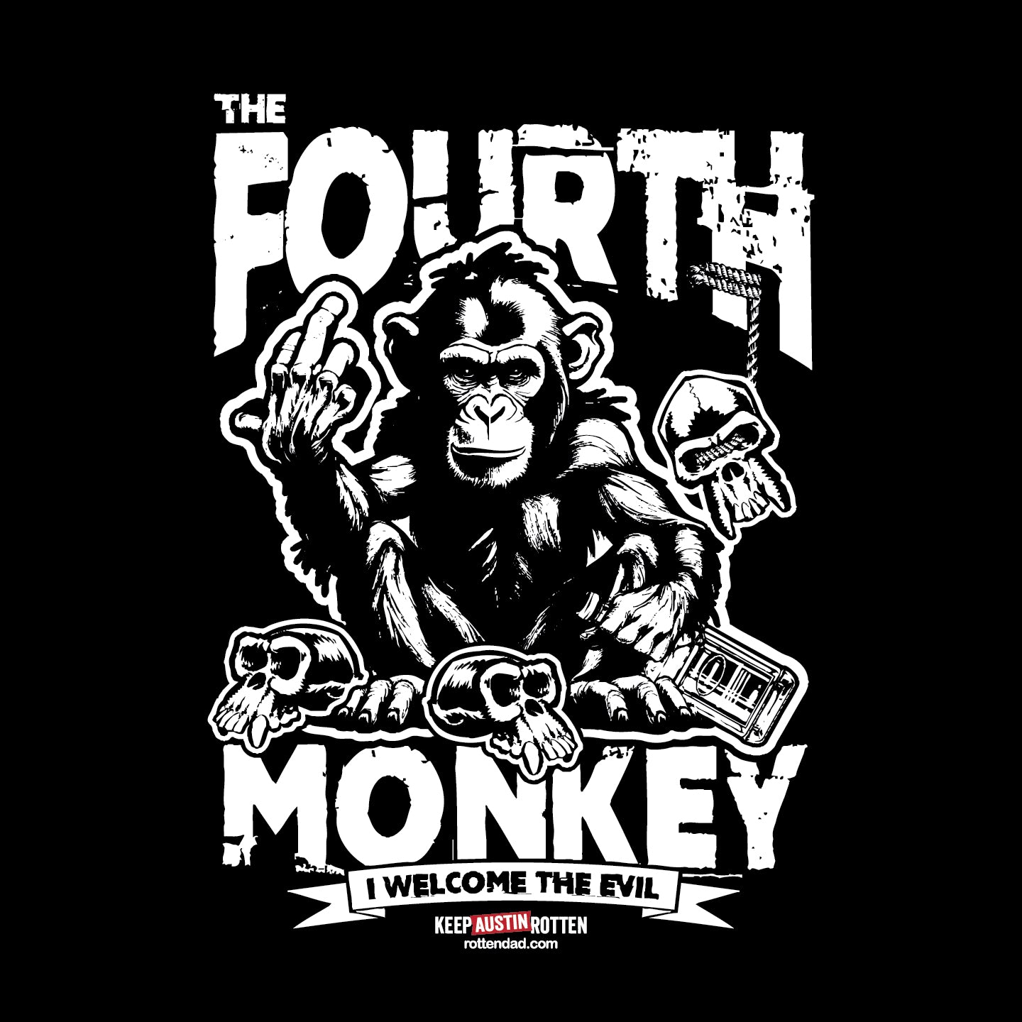 The 4th Monkey - Austin Edition - Front & Back Print - T-Shirt – Rotten Dad